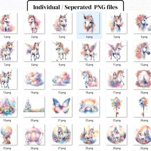 30 Rainbow Unicorn Fantasy -watercolor Clipart Bundle PNG Pack ...