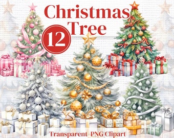 Christmas Tree Bells & Holly PNG Clipart Winter Watercolor Bundle ...