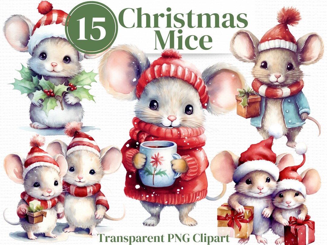 Christmas Mice Watercolor Clipart Bundle (PNG) - Etsy