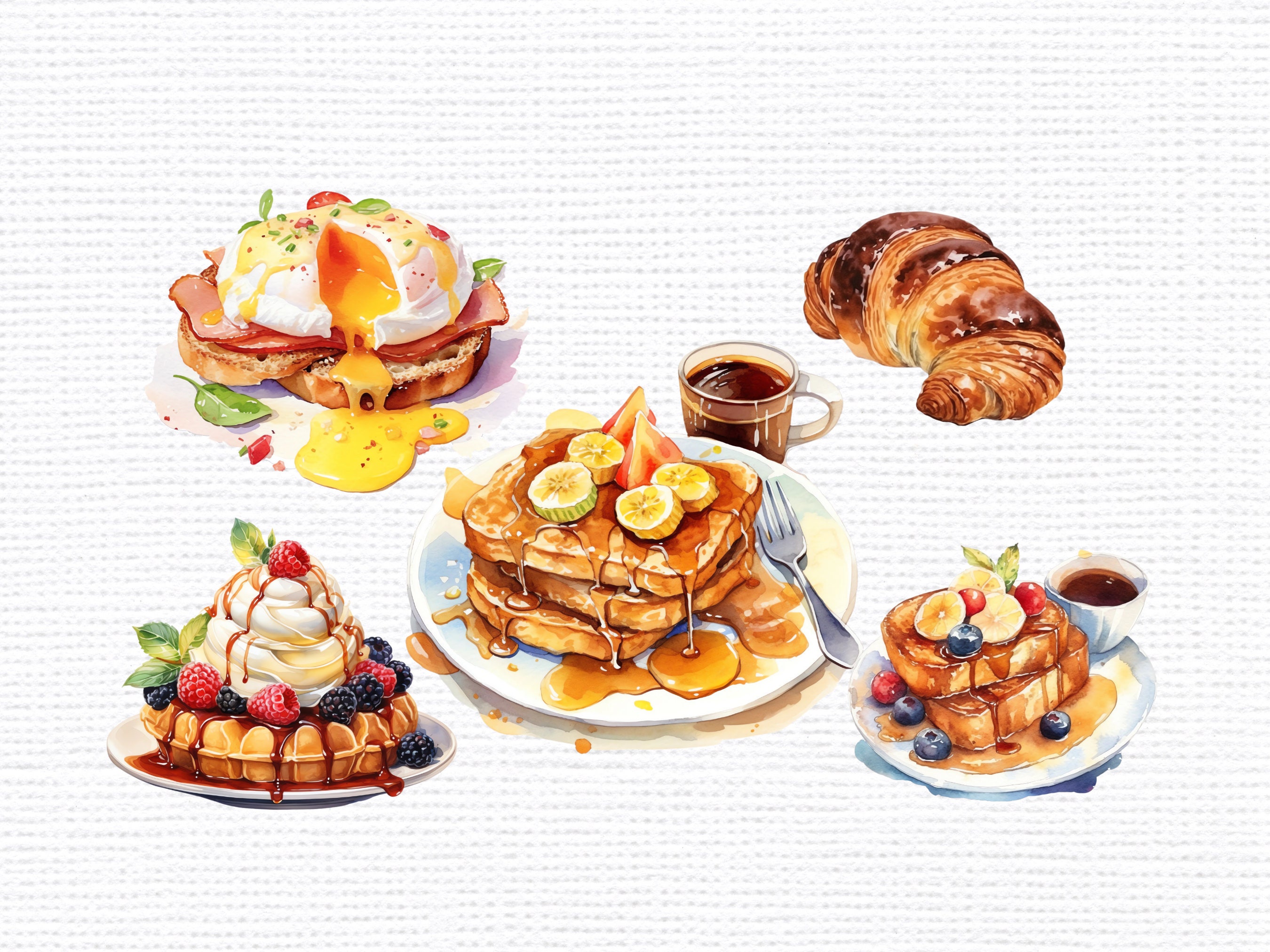 Breakfast Brunch Food Png Clipart Graphics - Watercolor Bundle - 24 ...