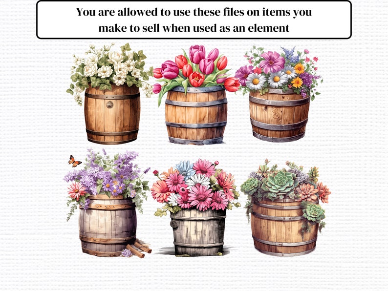 Watercolor Wildflower Png Clipart in Rustic Buckets Baskets - Etsy