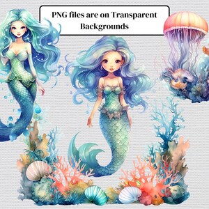 Pastel Fantasy Mermaid Clipart Png - Watercolor Clipart Bundle - 25 ...