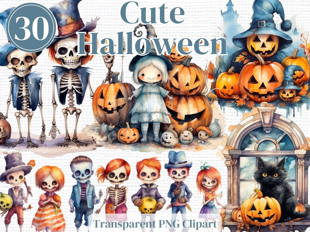Cute Halloween Clipart Png Graphics - Watercolor Clipart Bundle - 30 ...