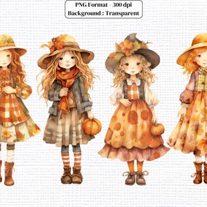 Autumn Girls / Dolls Clipart Png - Fall Ephemera- Printable Watercolor ...