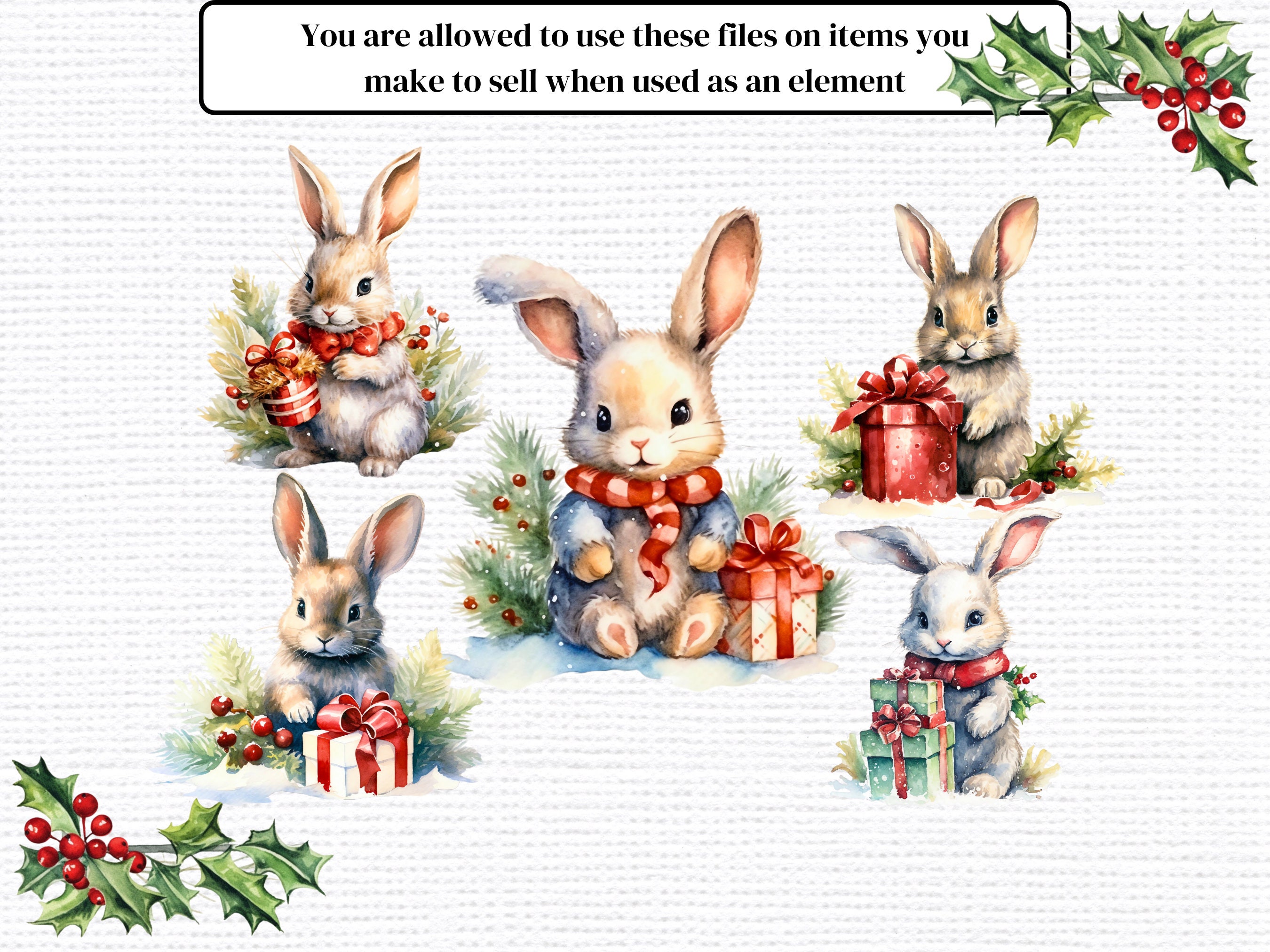 Christmas Bunny Rabbit PNG Clipart Winter Watercolor Bundle - Etsy