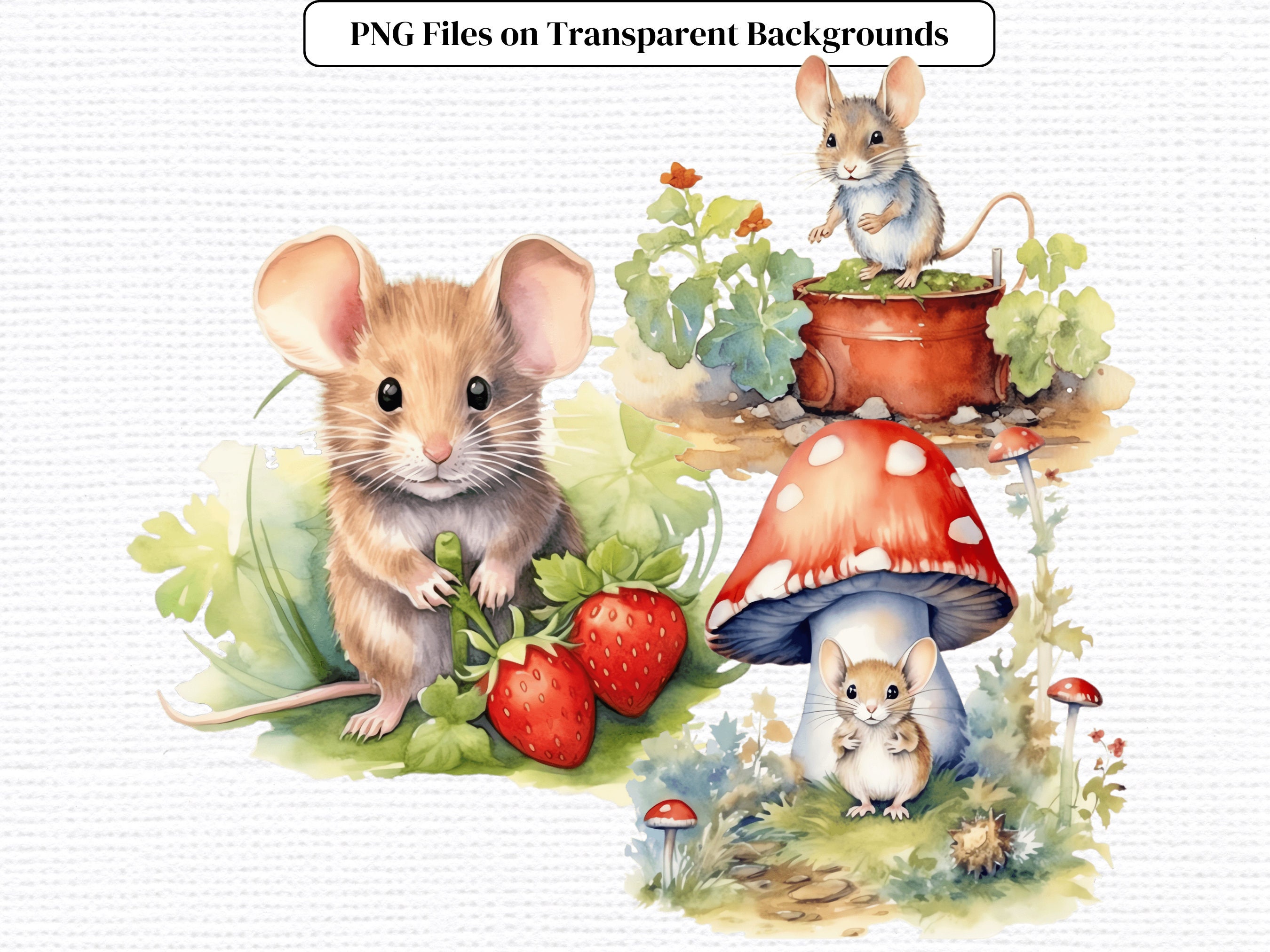 Cute Garden Mice Png Watercolor Clipart Sweet Floral Mouse - Etsy
