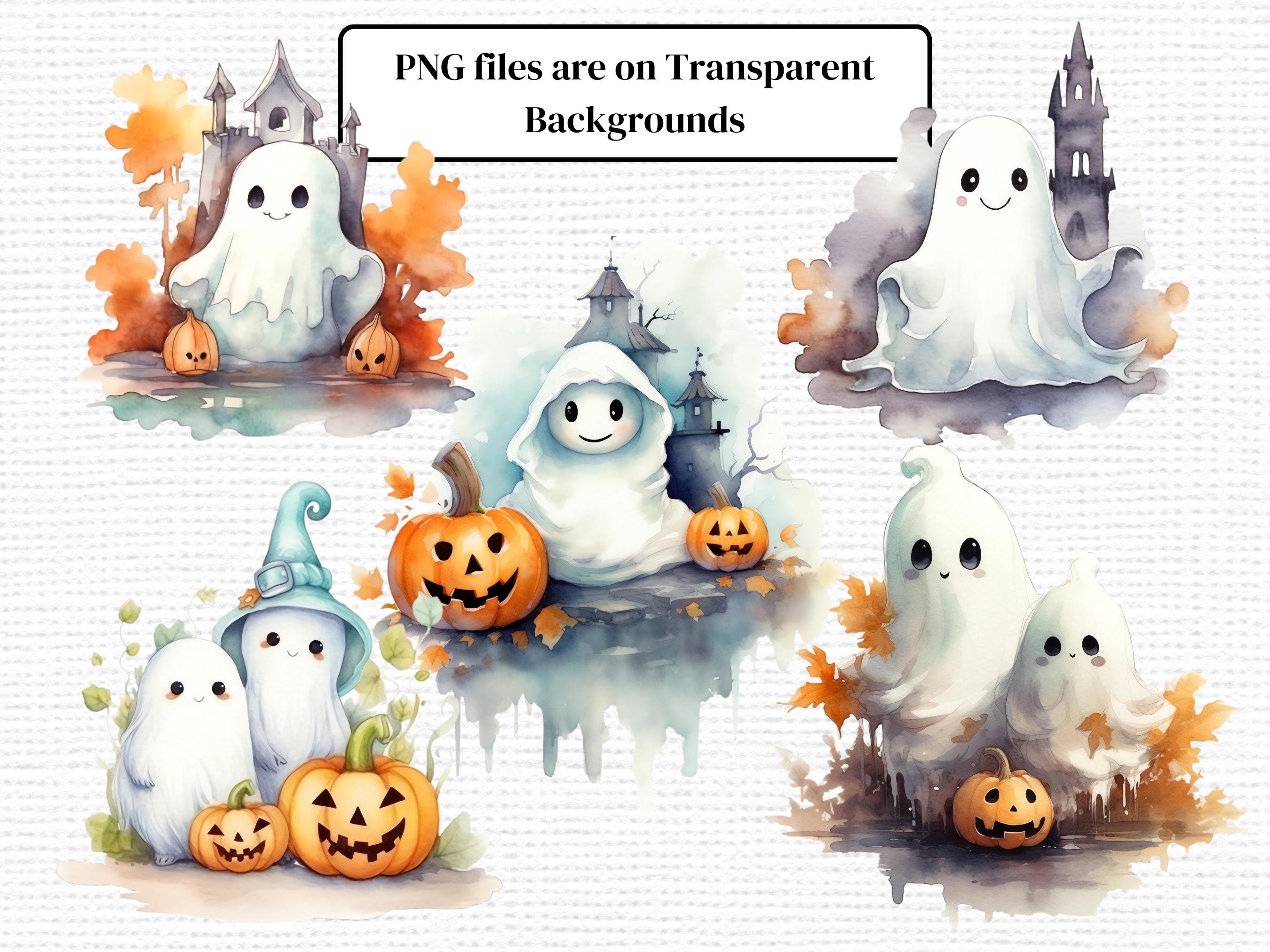 Cute Halloween Ghost Clipart Png Graphics Watercolor Clipart - Etsy