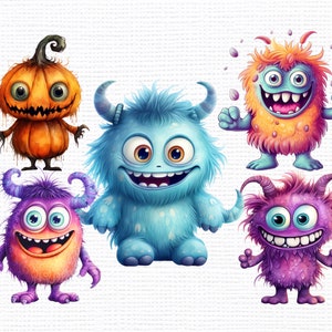 Cute Baby Monster Halloween PNG Clipart Graphics - Watercolor Clip Art ...