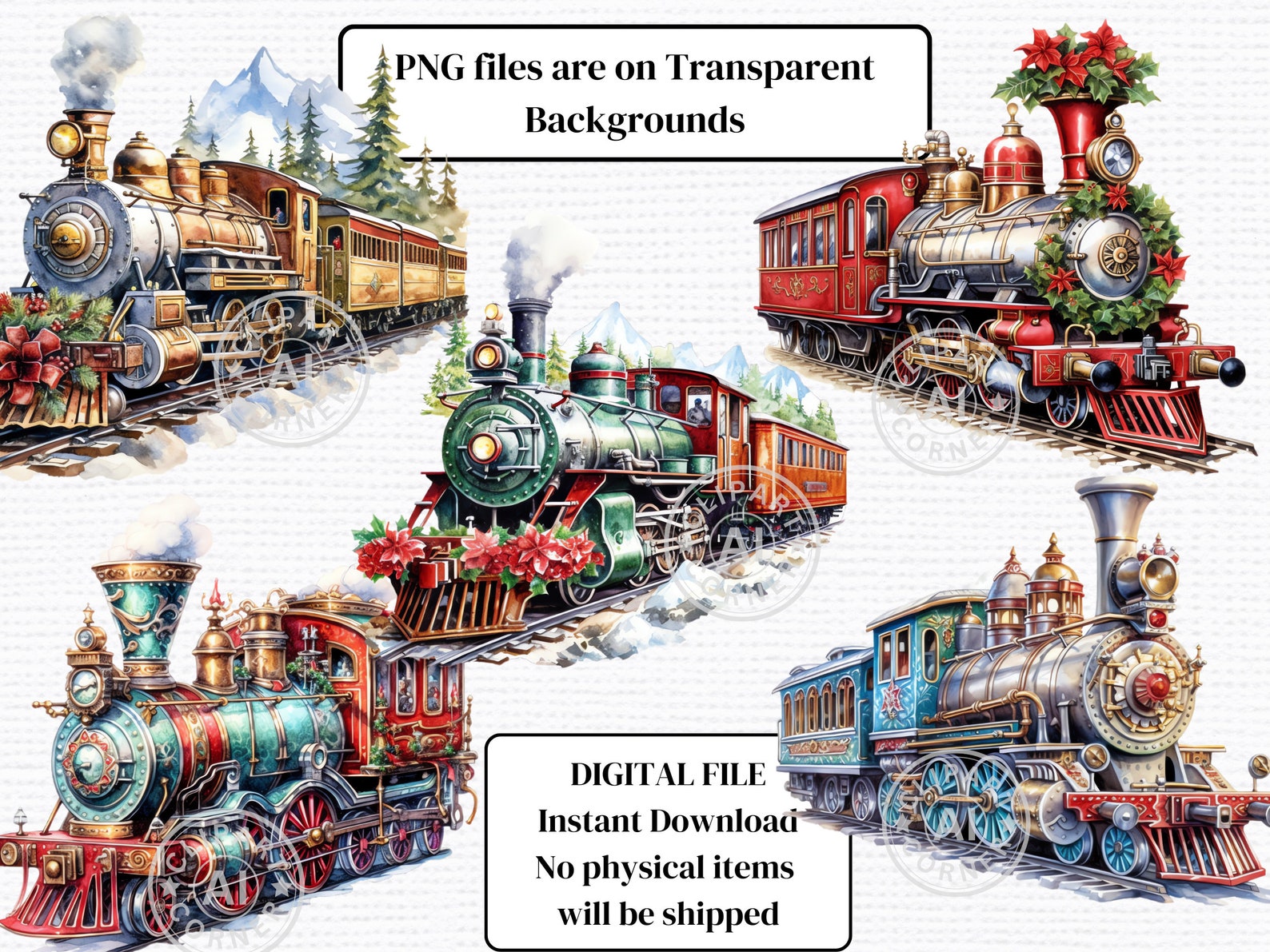 Christmas Polar Express Train PNG Clipart Graphics Winter Watercolor ...