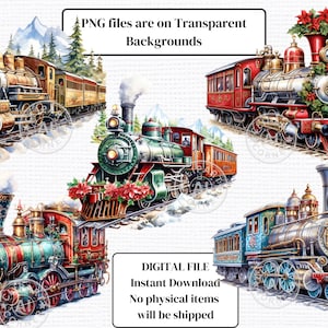 Christmas Polar Express Train PNG Clipart Graphics - Winter Watercolor ...