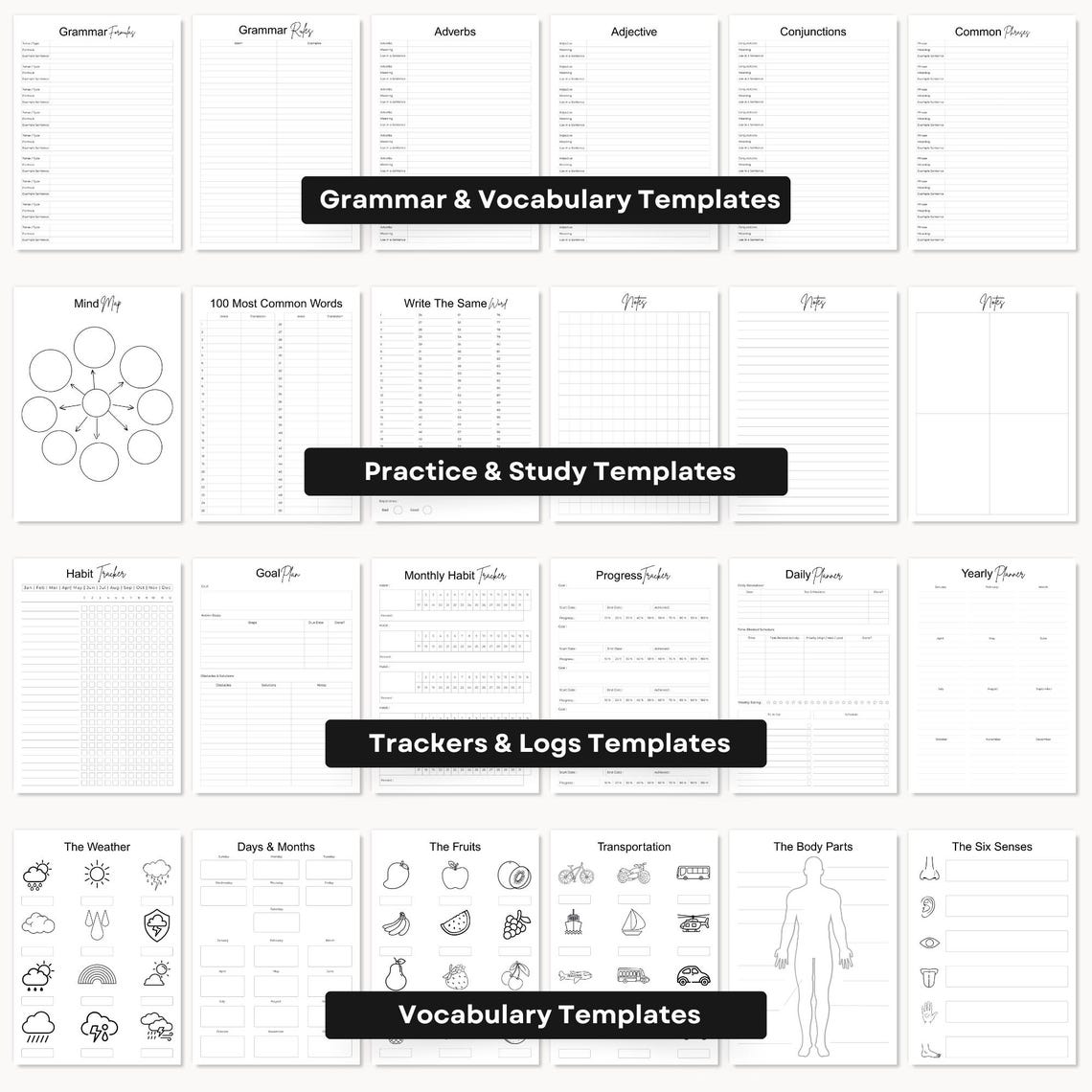 Language Learning Planner, Digital Vocabulary Workbook, iPad Goodnotes ...