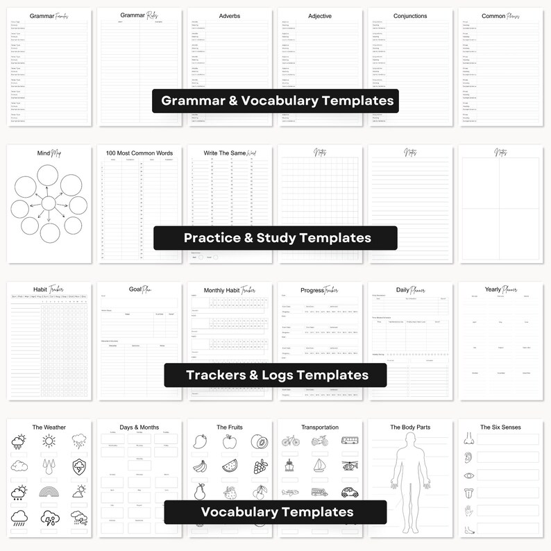 Language Learning Planner, Digital Vocabulary Workbook, iPad Goodnotes ...
