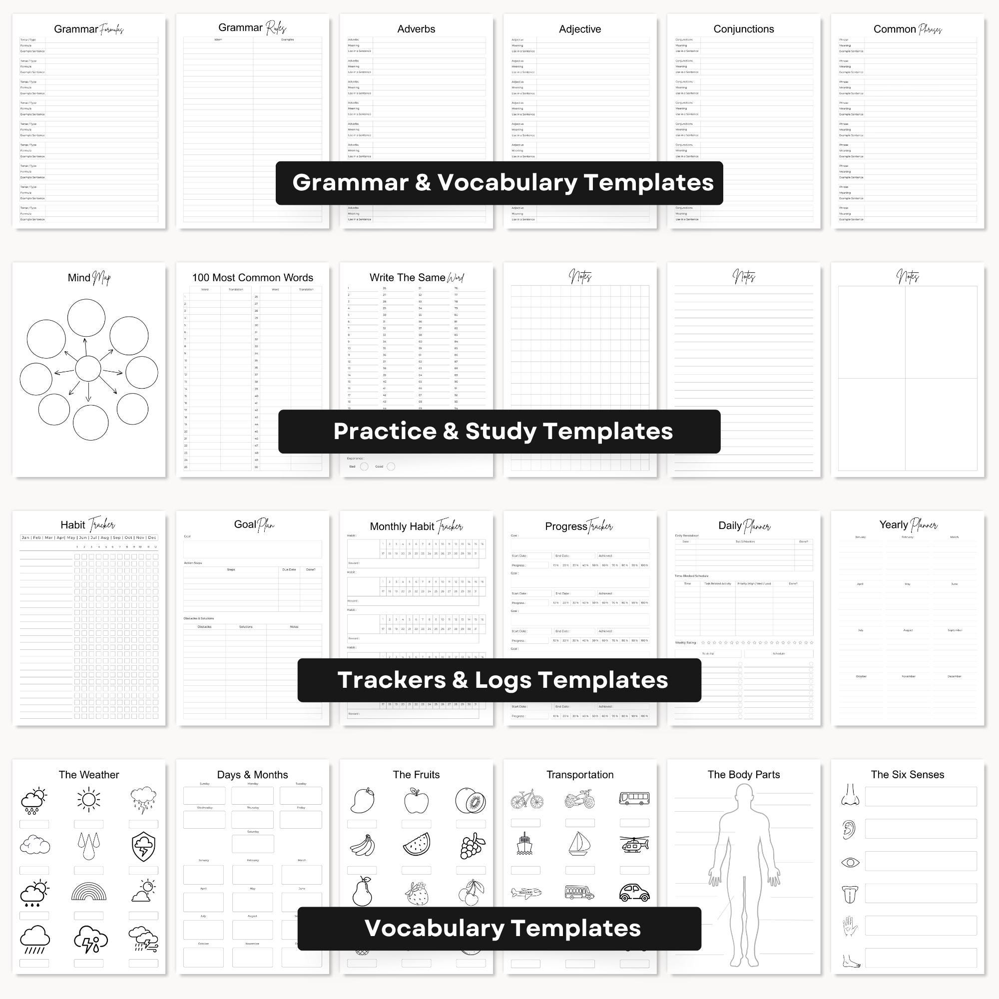 Language Learning Planner, Digital Vocabulary Workbook, iPad Goodnotes ...
