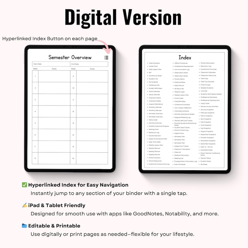 Teacher Planner Printable and Digital | Undated Teaching Binder, Lesson ...