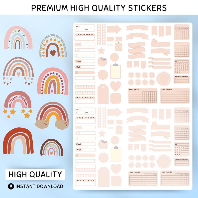 1000+ Boho Digital Stickers for Goodnotes and PNG | Neutral Functional ...