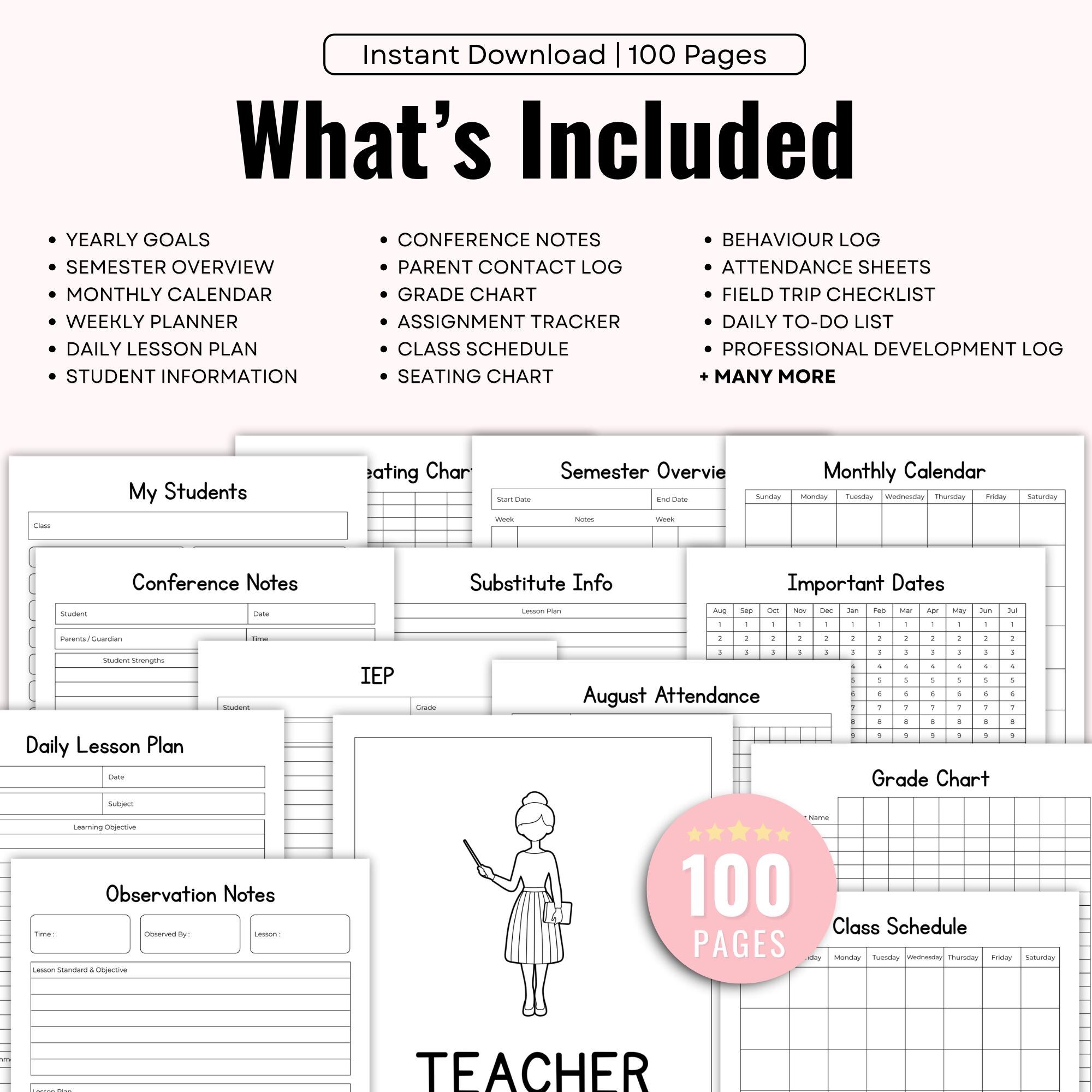Teacher Planner Printable and Digital | Undated Teaching Binder, Lesson ...