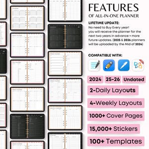 All-in-one Digital Planner 2024, 2025, 2026, Undated Digital Planner ...