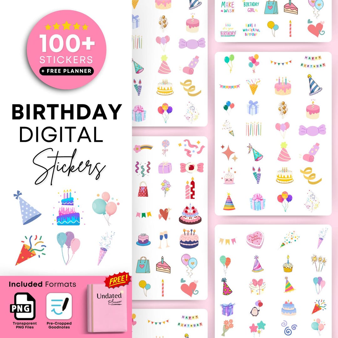 100+ Birthday Digital Stickers for Goodnotes |cute Birthday Planner ...