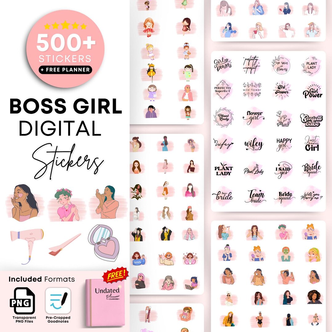 500+ Boss Girl Digital Stickers for Goodnotes, Girl Power PNG, Feminine ...