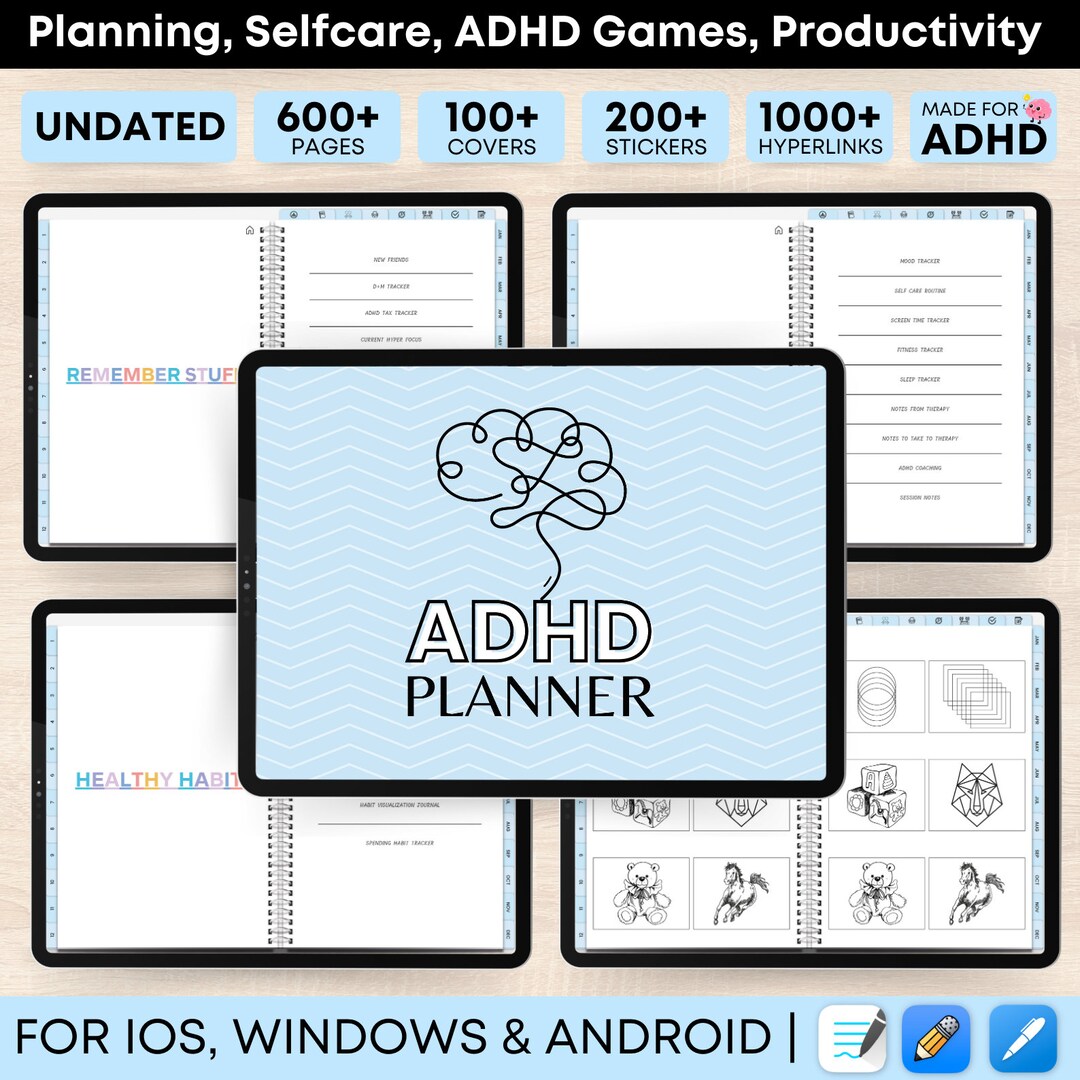 ADHD Digital Planner, Undated Digital Planner, ADHD Planner, iPad ...