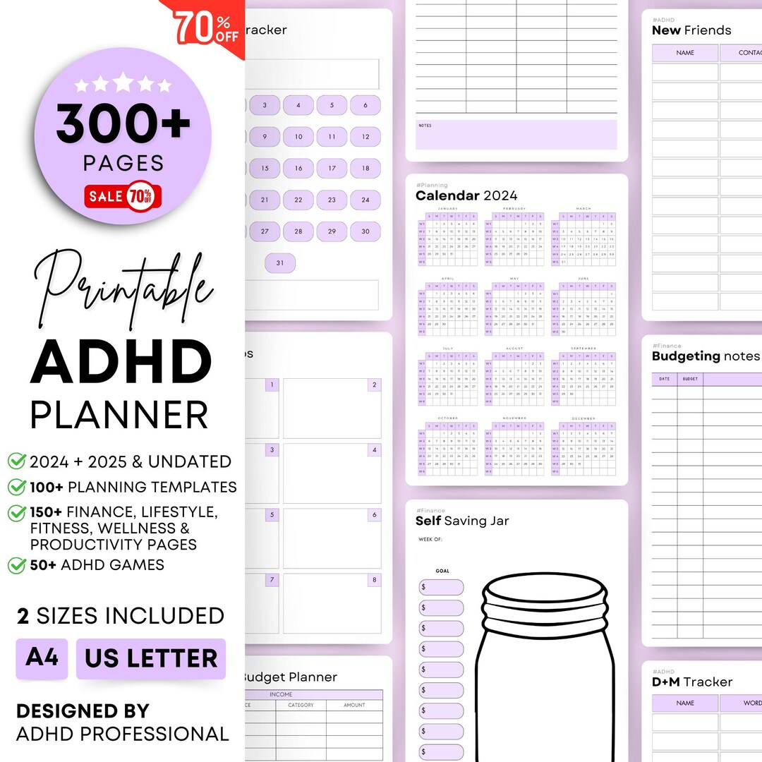 ADHD Planner , PRINTABLE Adult ADHD Journal, Daily Planner, Self Care ...