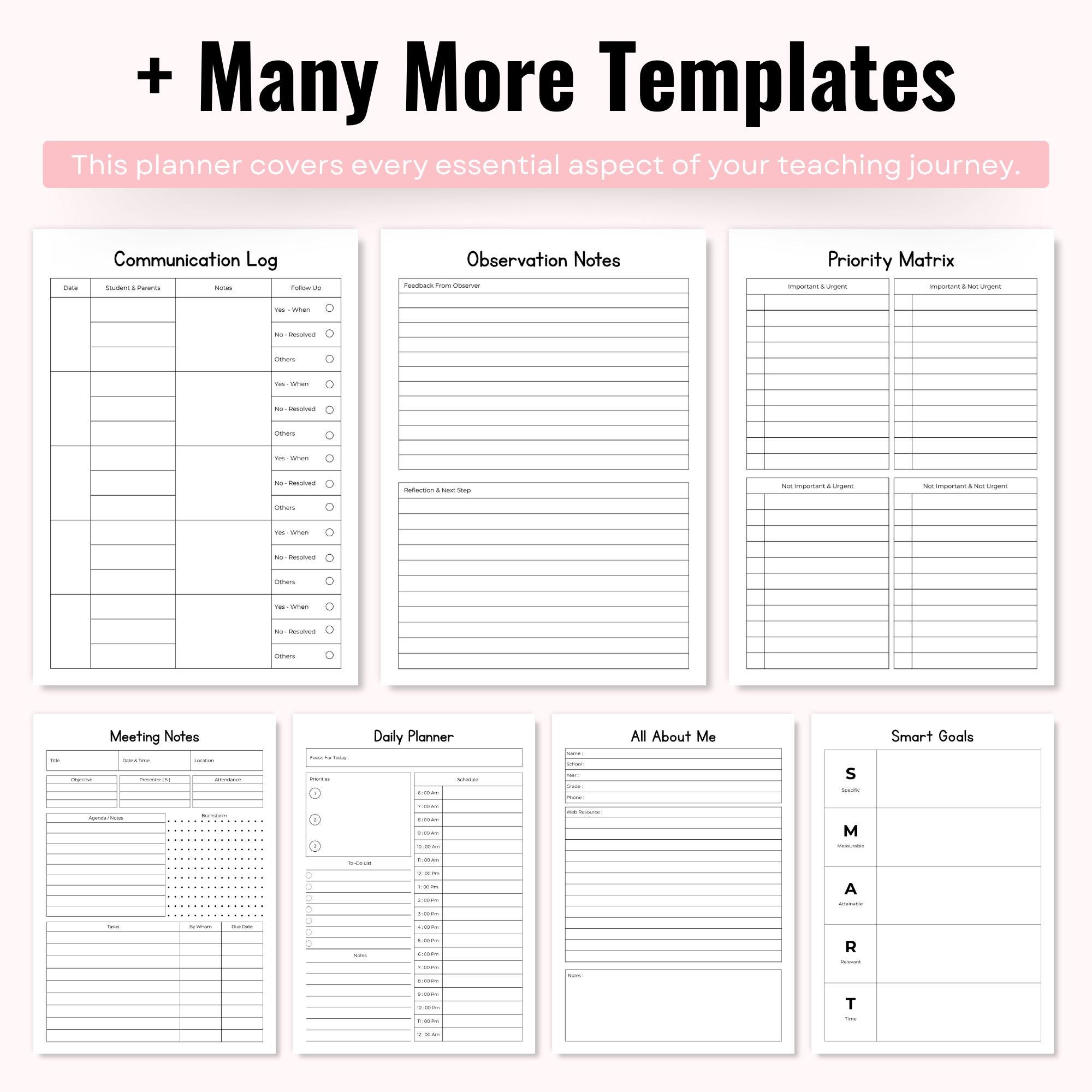 Teacher Planner Printable and Digital | Undated Teaching Binder, Lesson ...