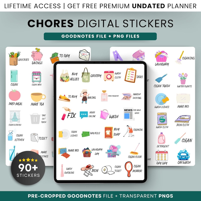 Chores Digital Stickers | 90+ PNG & Goodnotes | Home Planner Kit + Free ...