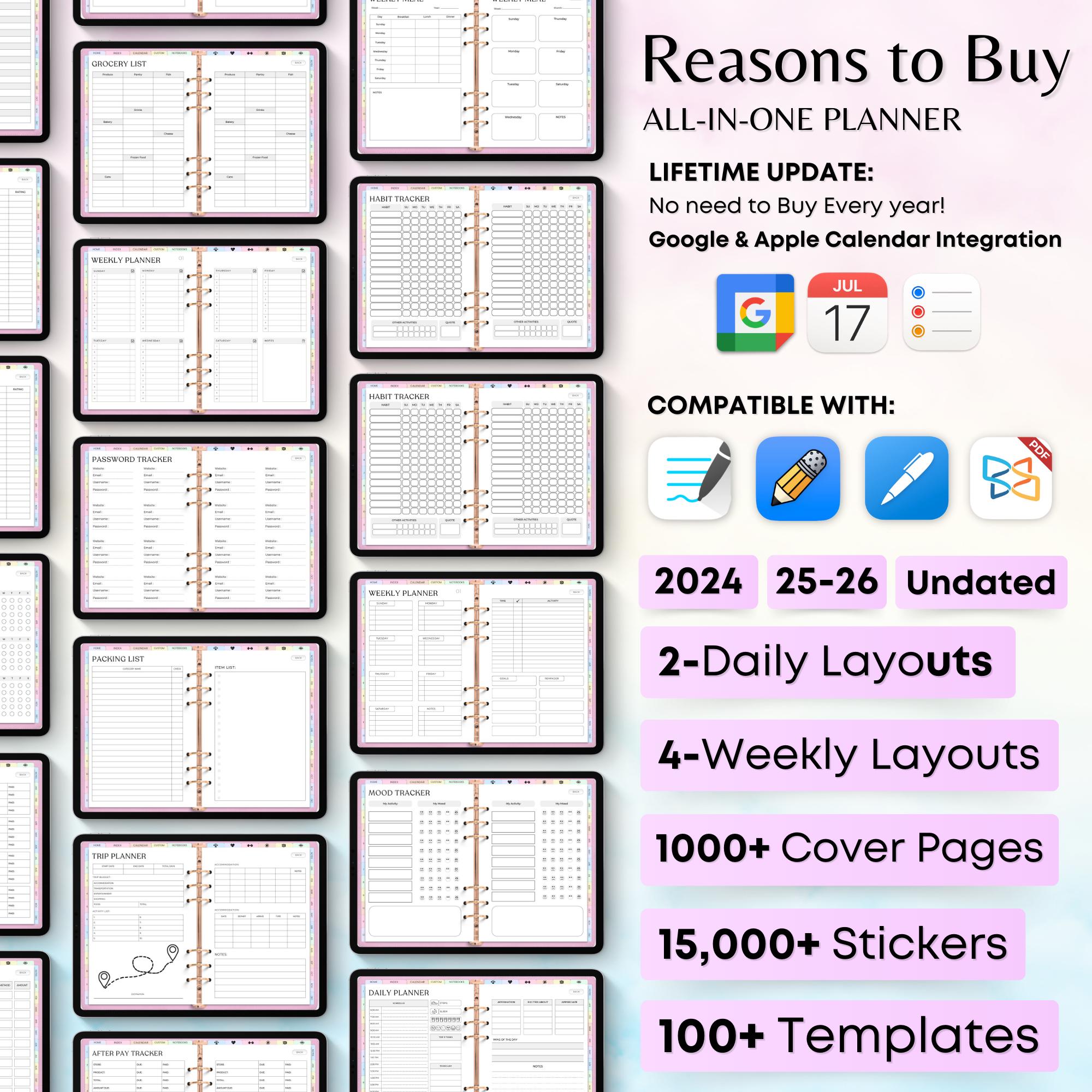 2024 Digital Planner Undated, Goodnotes Planner, iPad & Android Planner ...