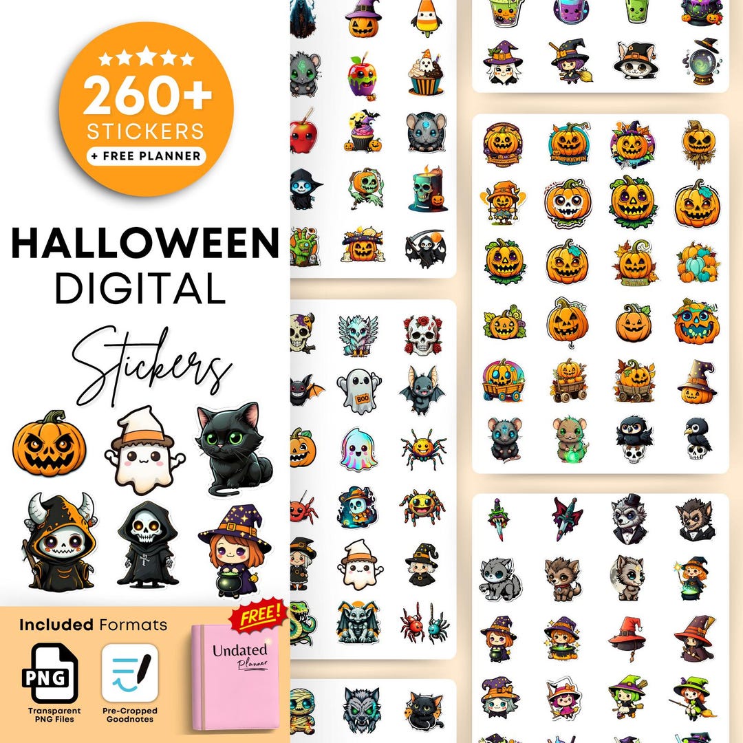 Halloween Digital Stickers Bundle | 260+ Cute , Spooky PNG & Goodnotes ...