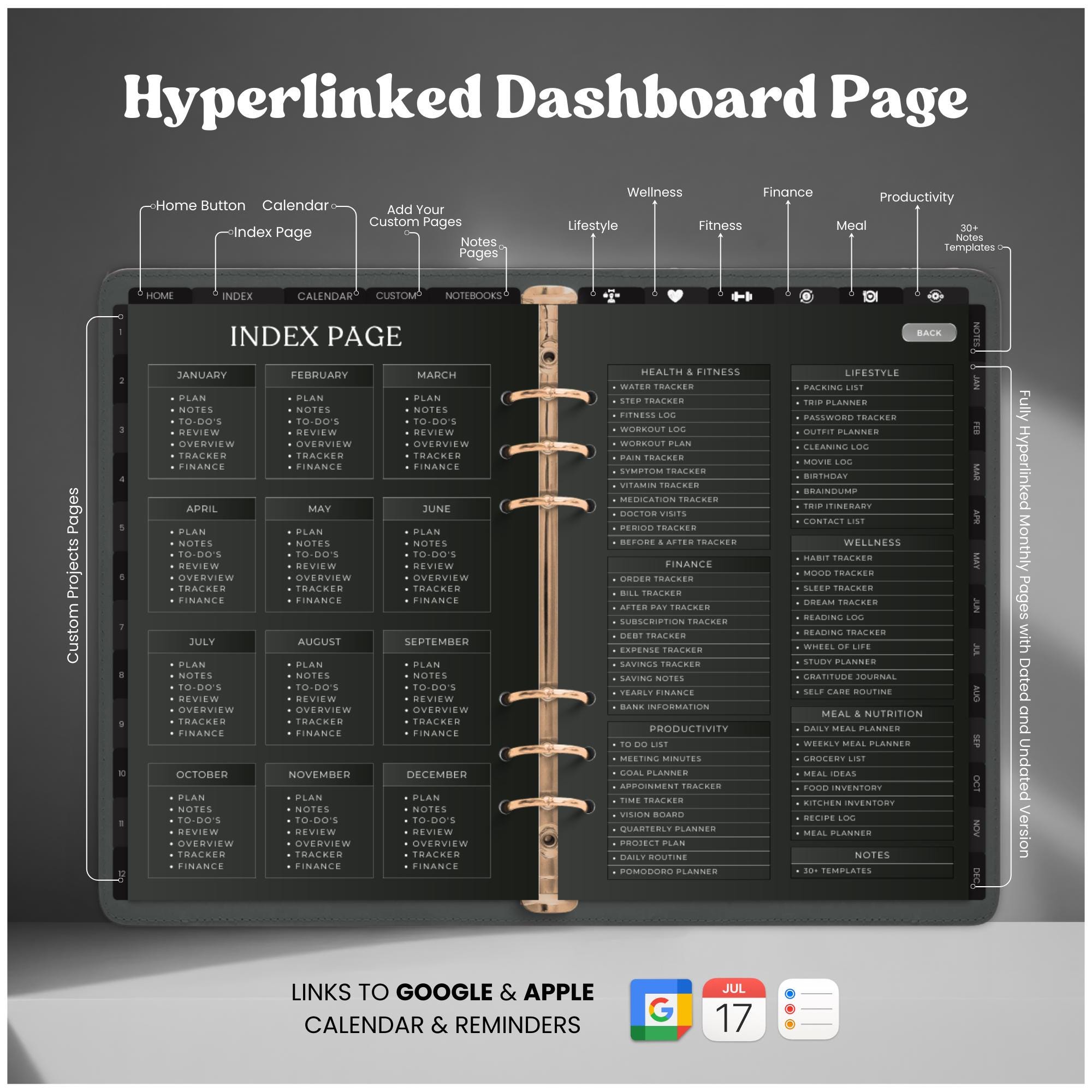 Dark Mode All-in-one Digital Planner 2024, 2025, 2026, Undated Digital ...