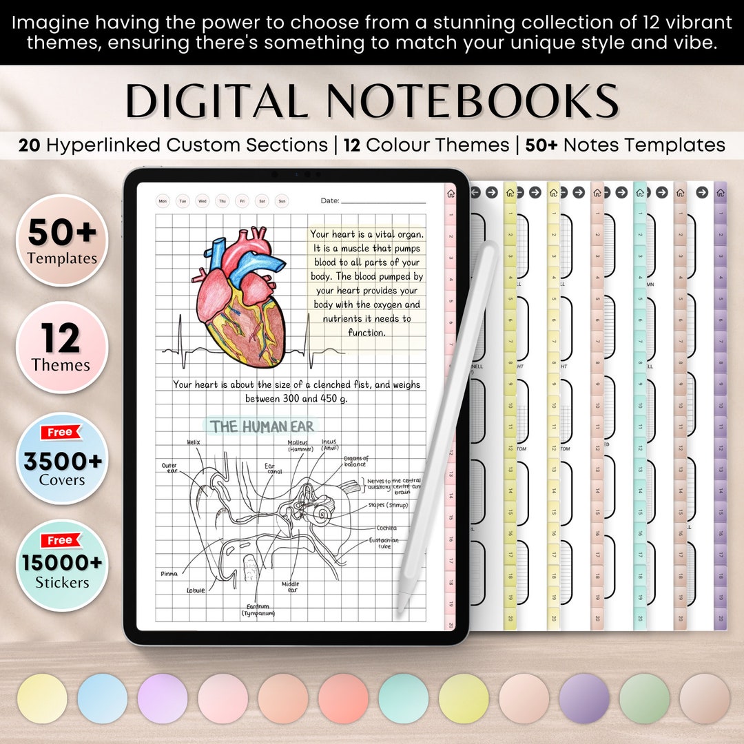 Portrait Digital Notebook | Goodnotes Notebook, iPad Notebook, Student ...