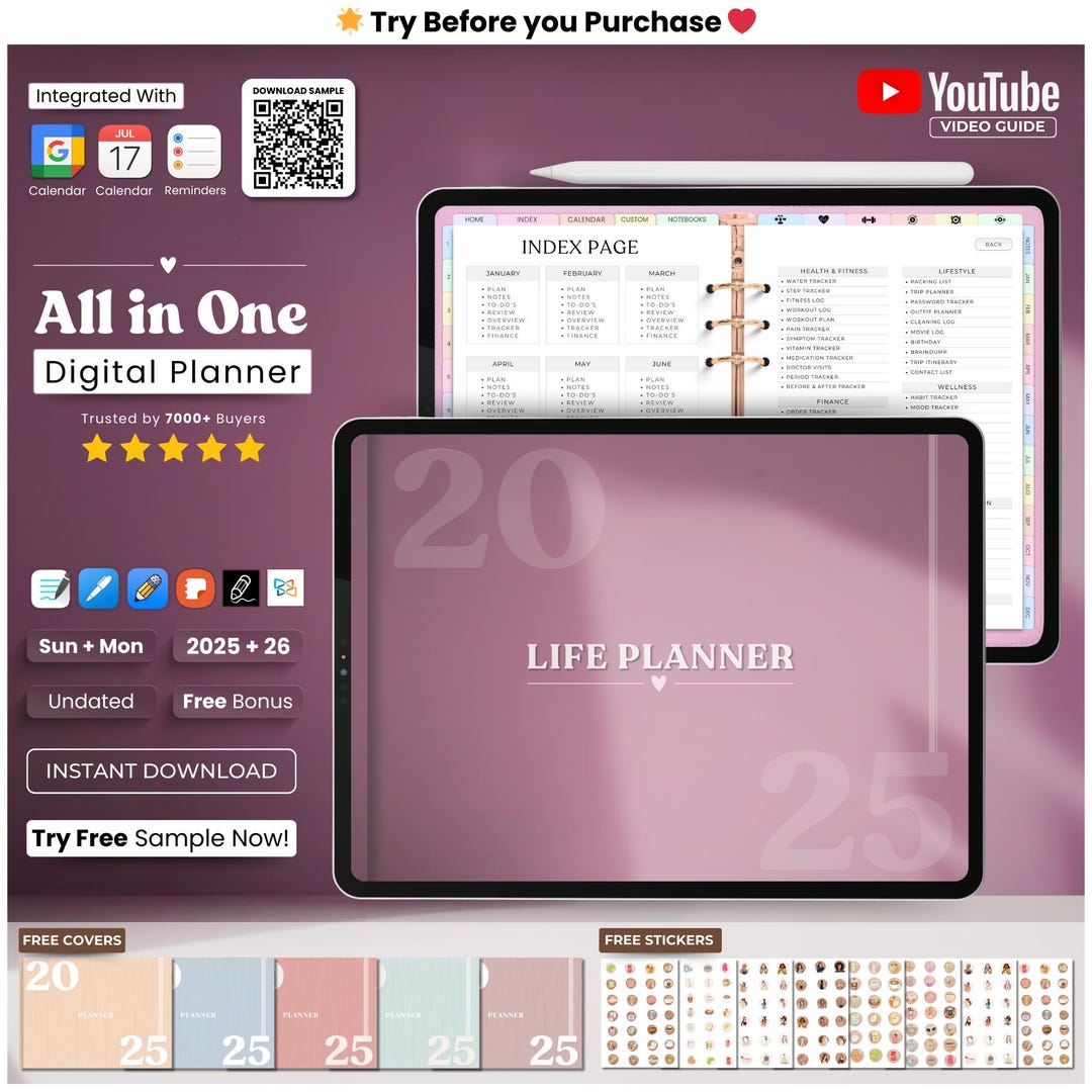 All-in-one Digital Planner 2024, 2025, 2026, Undated Digital Planner ...