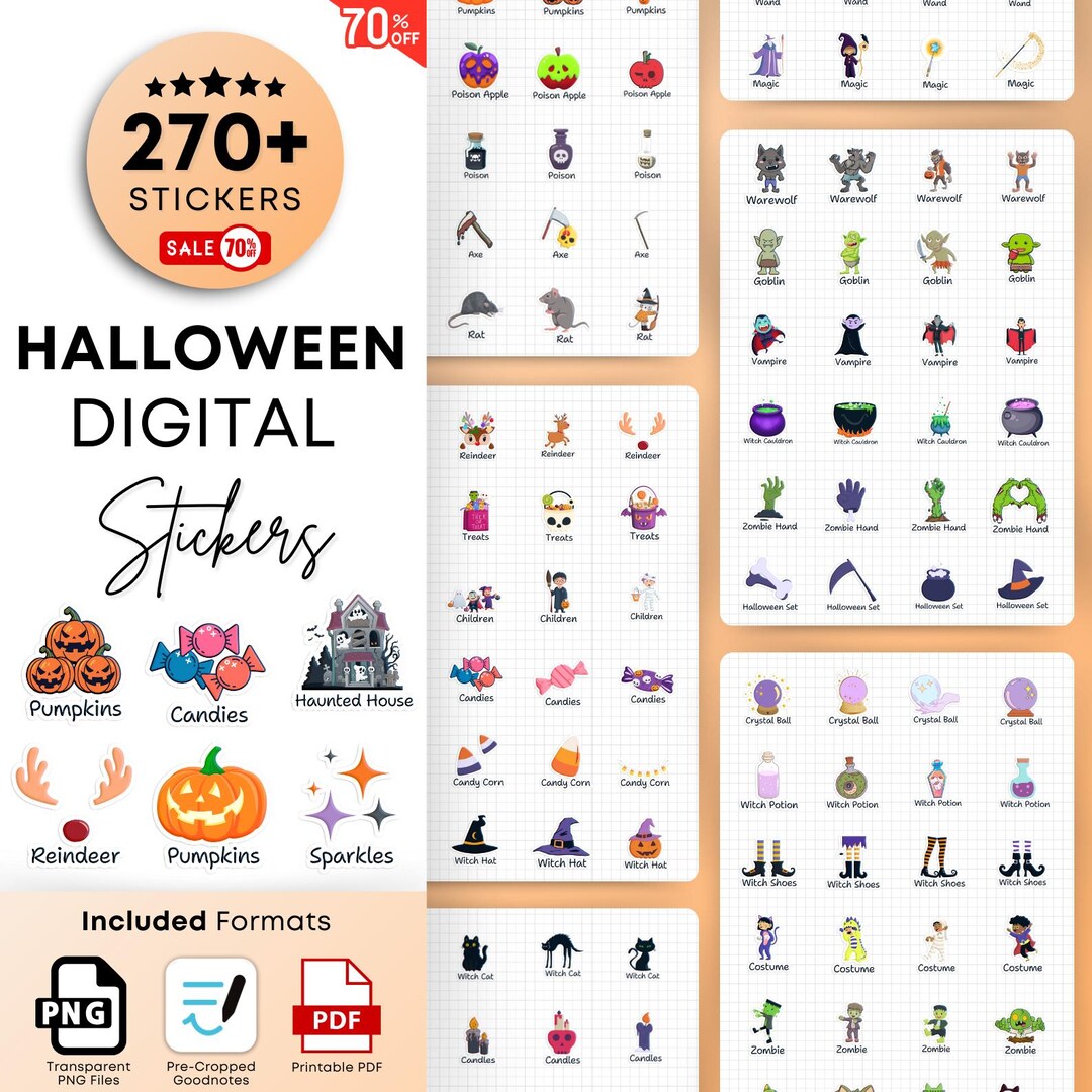 Halloween Digital Stickers, Cute Spooky Stickers, Halloween Stickers ...