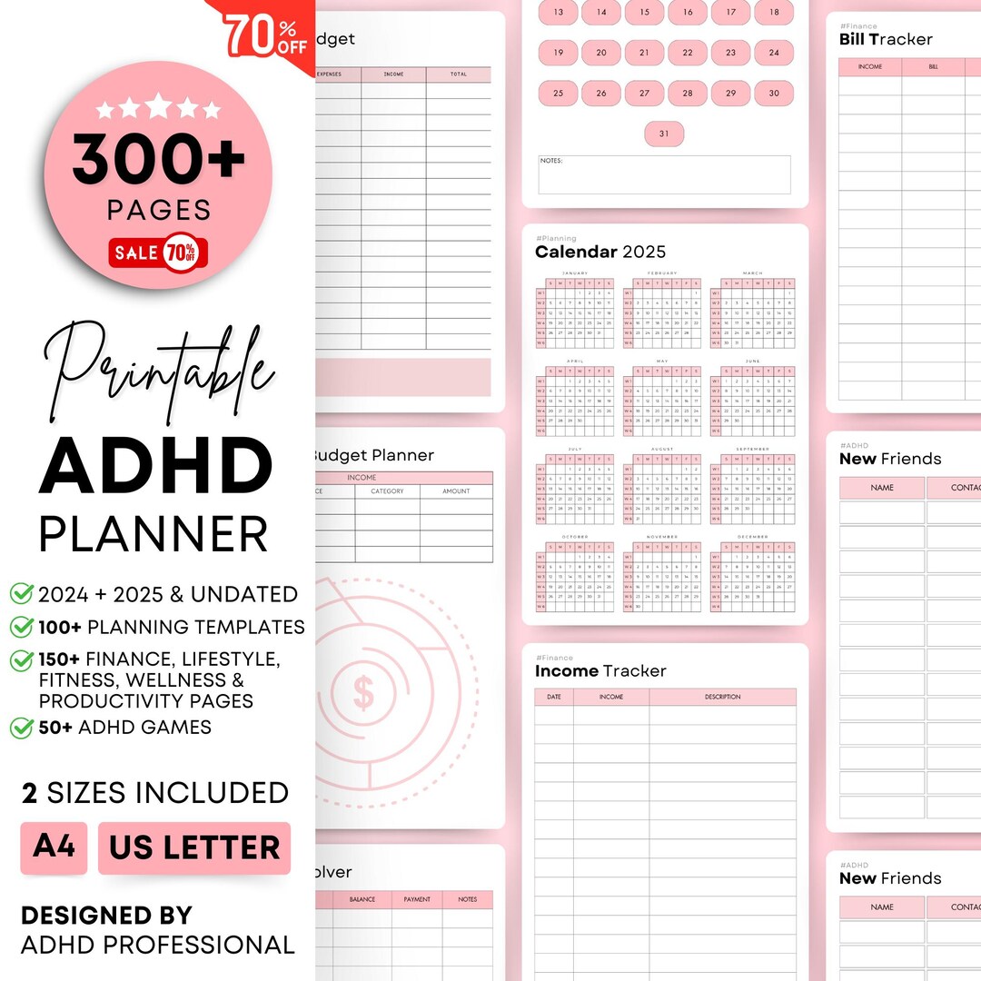 Pink ADHD Planner Adult, ADHD Planner, ADHD Journal, Printable Adhd ...