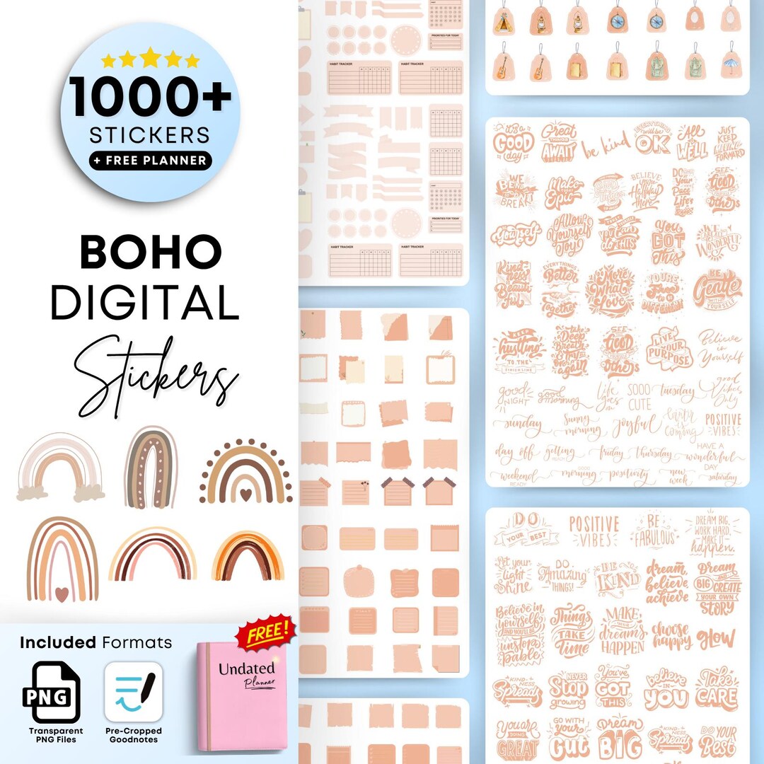 1000+ Boho Digital Stickers for Goodnotes and PNG | Neutral Functional ...