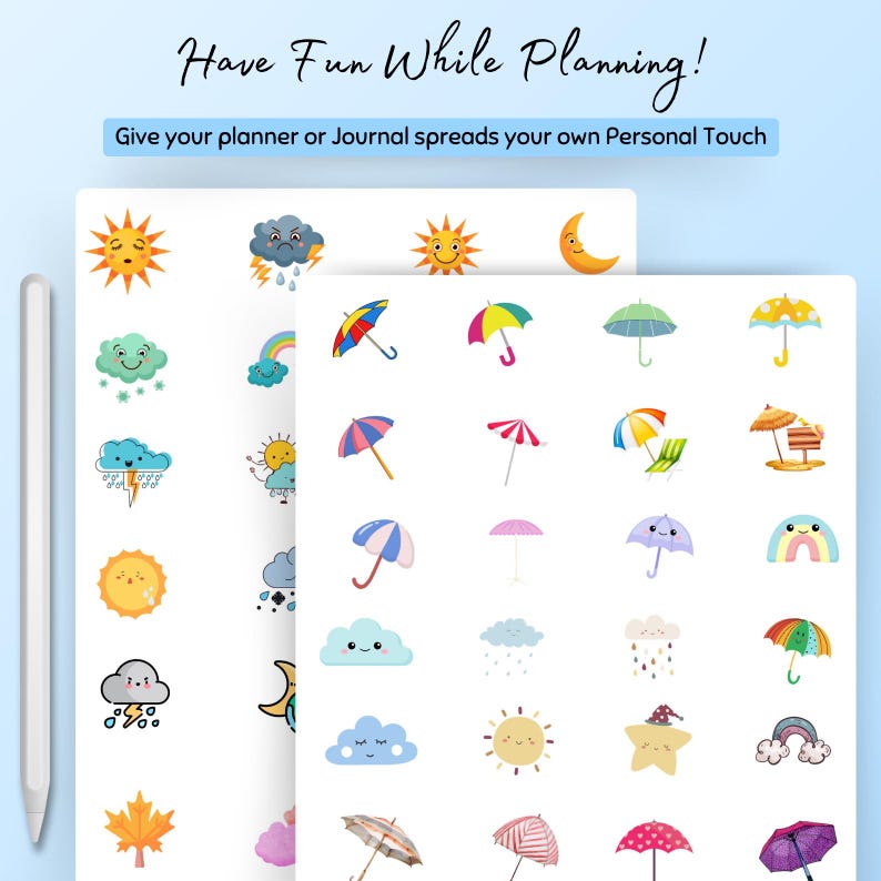 450+ Weather Digital Stickers for Goodnotes, Cute PNG Clipart, Digital ...
