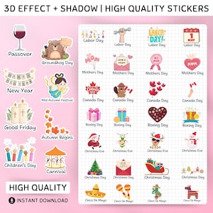 Holiday Digital Stickers, Seasonal Stickers, Holidays Stickers, Digital ...