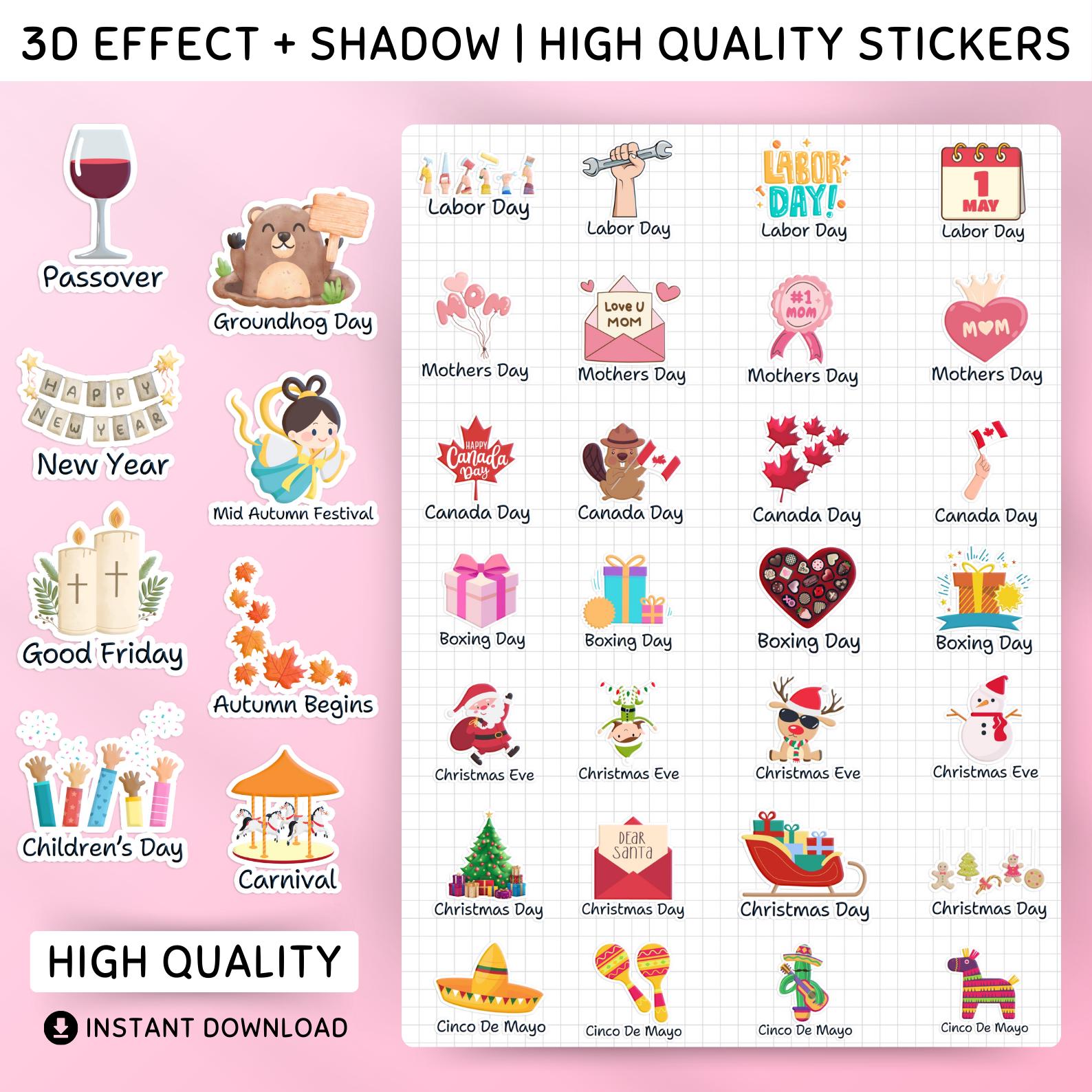 Holiday Digital Stickers, Seasonal Stickers, Holidays Stickers, Digital ...