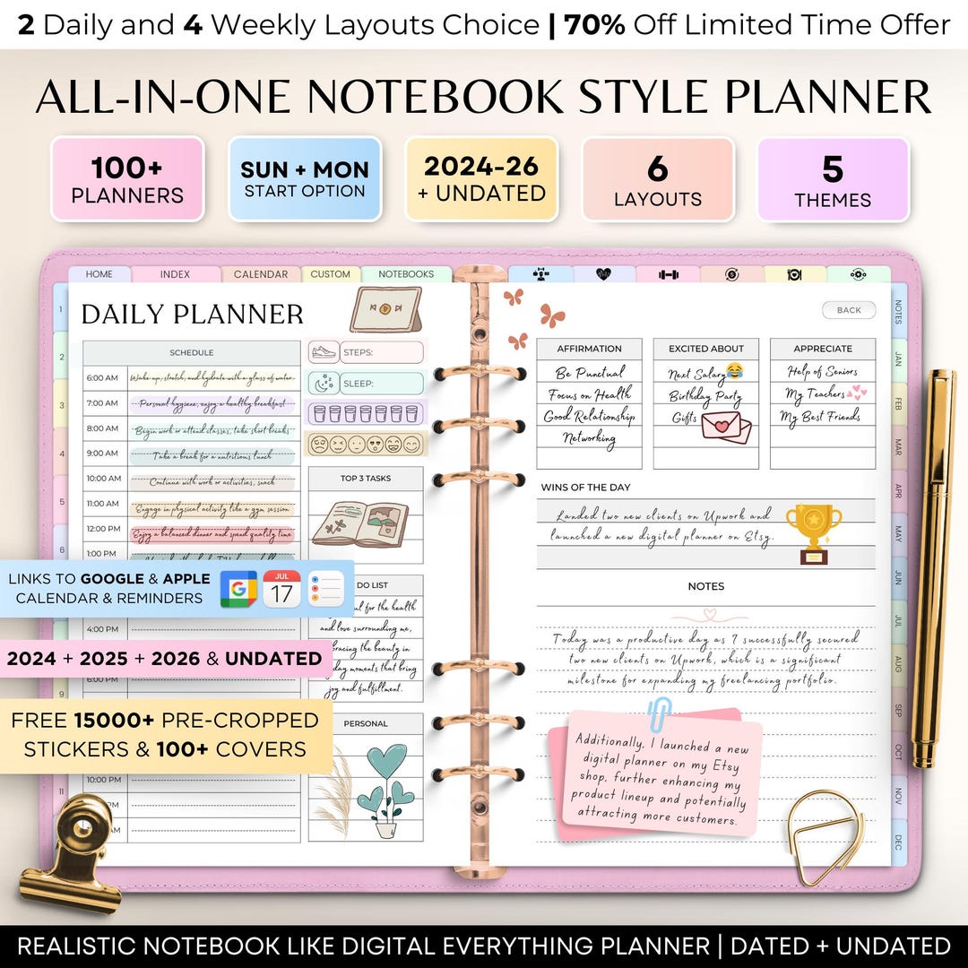 All-in-one Digital Planner 2024, 2025, 2026, Undated Digital Planner ...