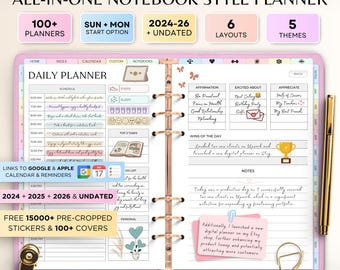 Dark Mode All-in-one Digital Planner 2024, 2025, 2026, Undated Digital ...