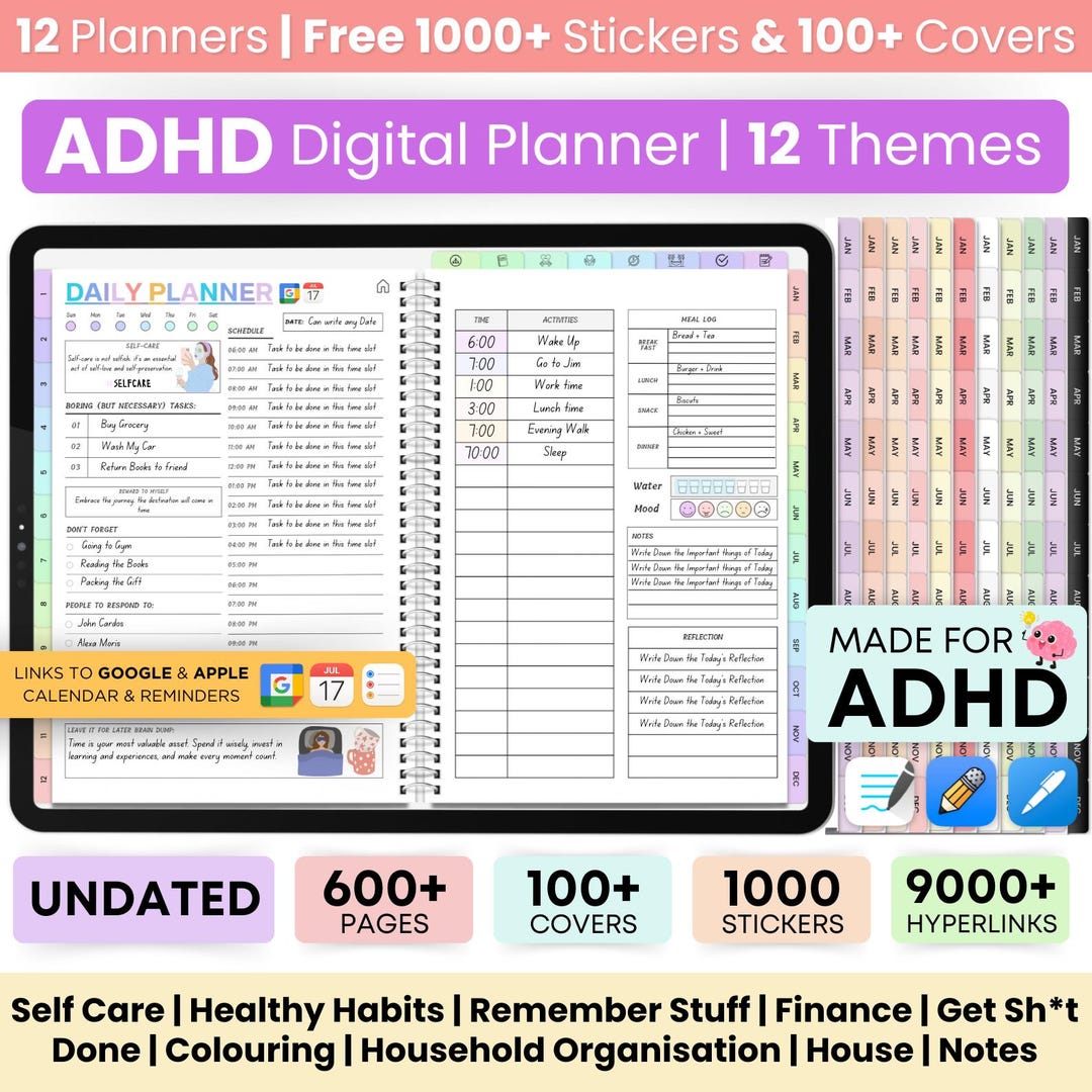 ADHD Planner, Undated Digital Planner, iPad Planner, Goodnotes Planner ...