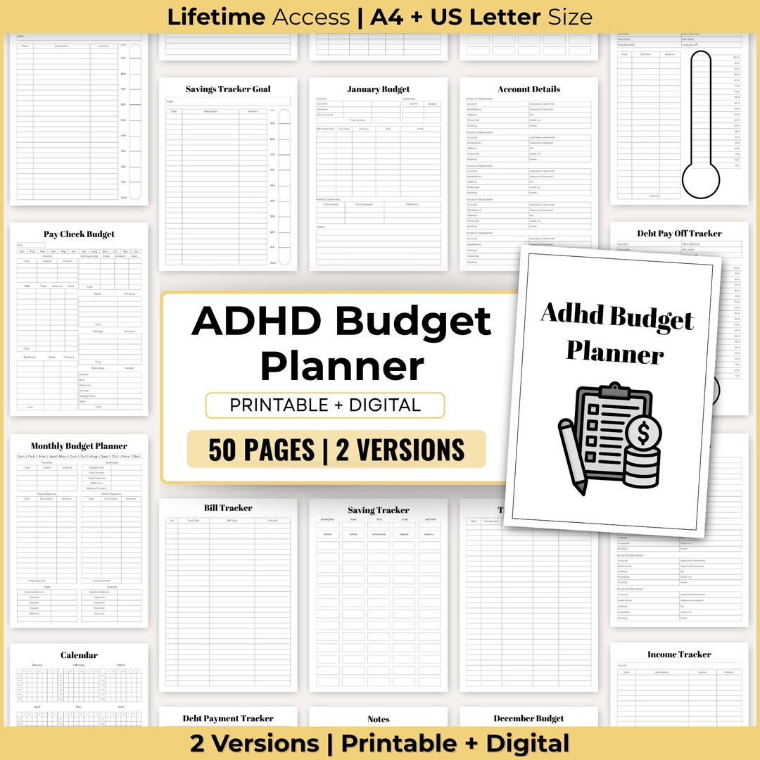 ADHD Budget Planner | Printable & Digital Money Organizer | 50 Pages ...