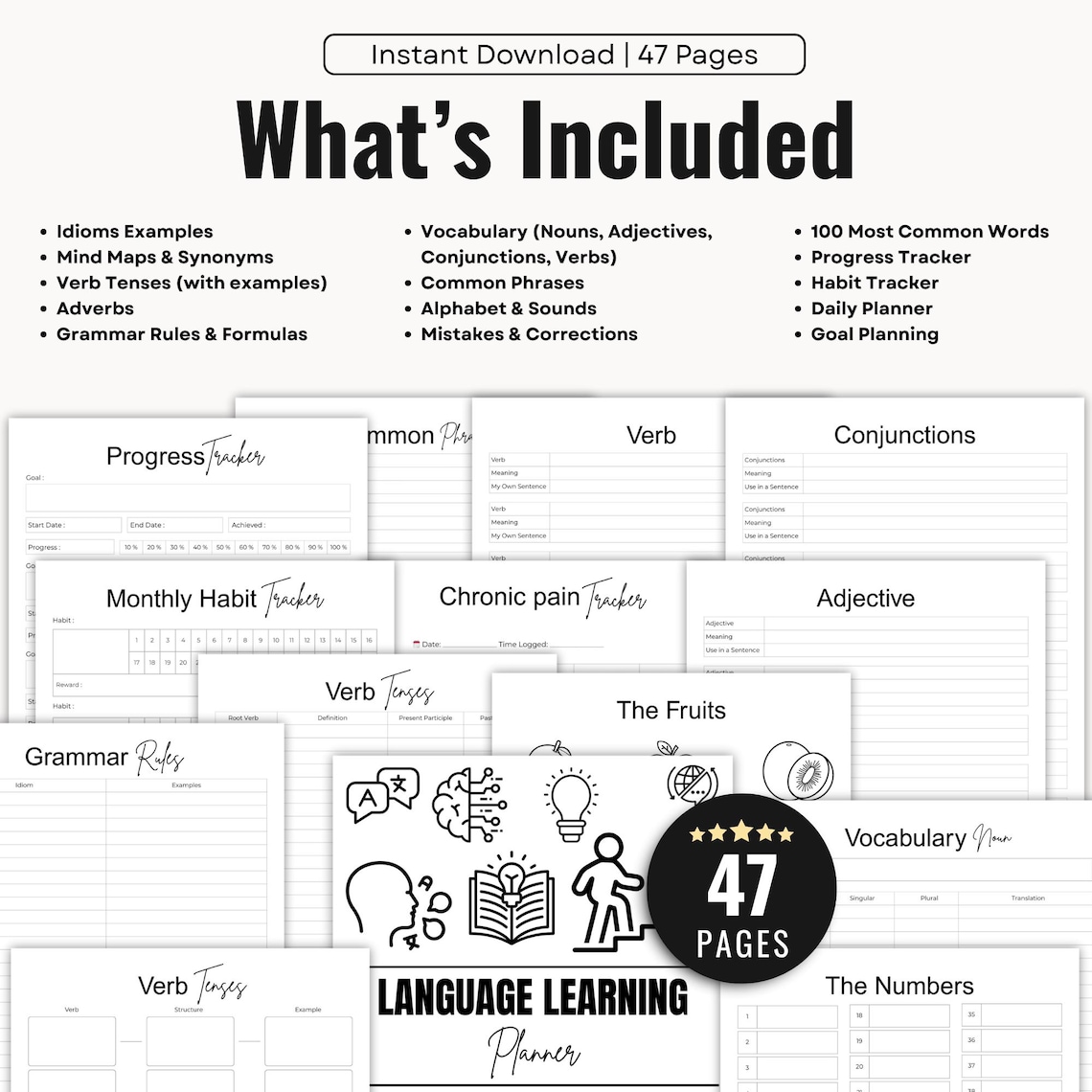 Language Learning Planner, Digital Vocabulary Workbook, iPad Goodnotes ...