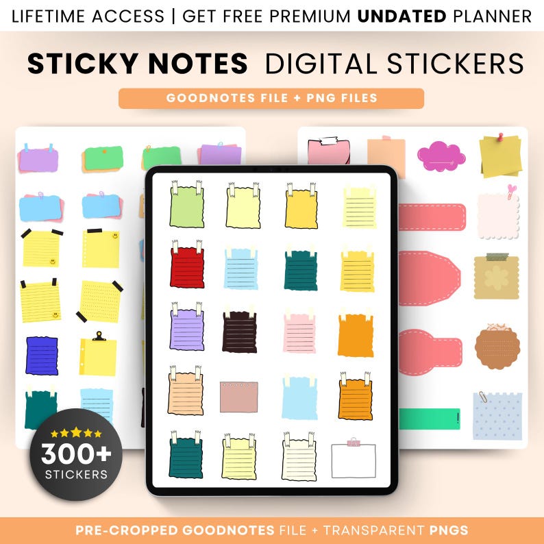 300+ Sticky Notes Digital Stickers for Goodnotes PNG | Pre-cropped ...