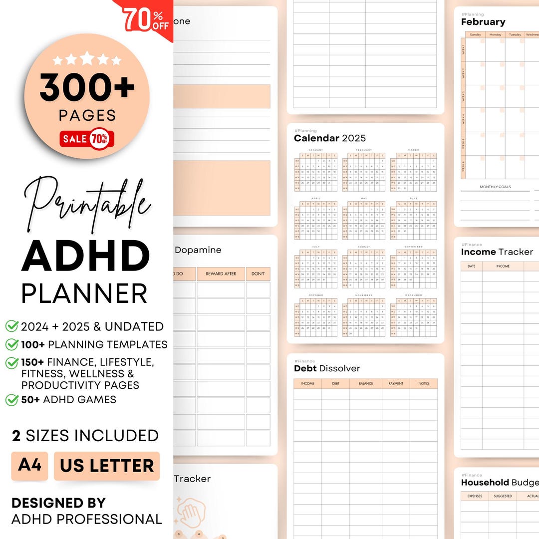 ADHD Planner , PRINTABLE Adult ADHD Journal, Daily Planner, Self Care ...