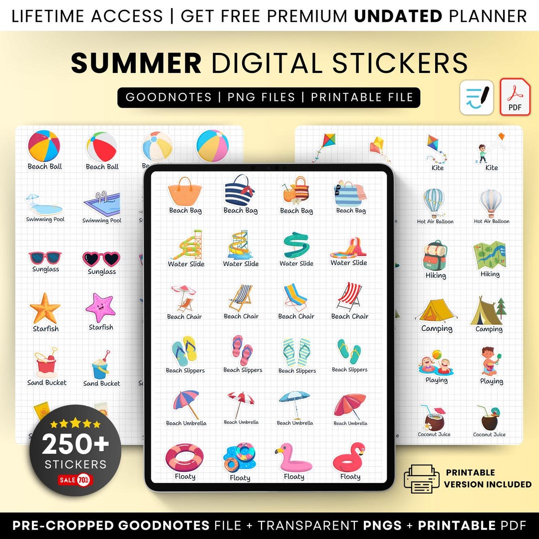 Summer Goodnotes Stickers, Summer Digital Planner Stickers, Digital ...