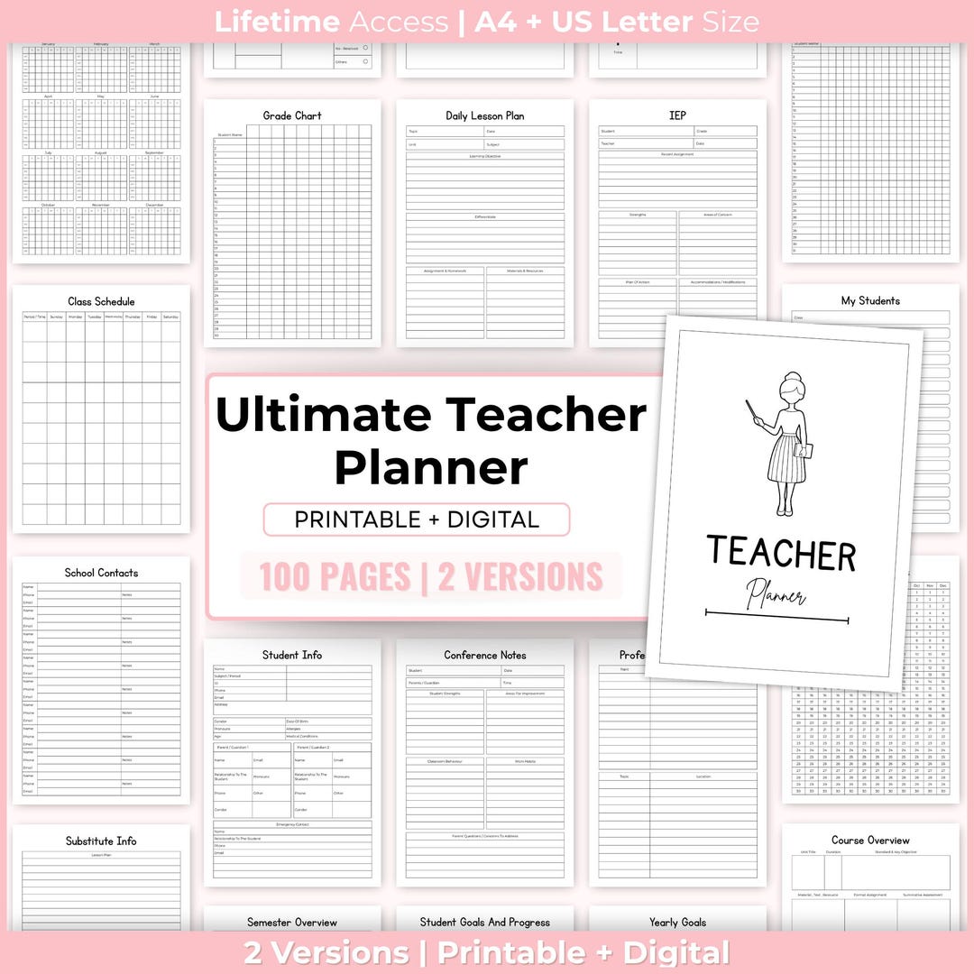 Teacher Planner Printable and Digital | Undated Teaching Binder, Lesson ...