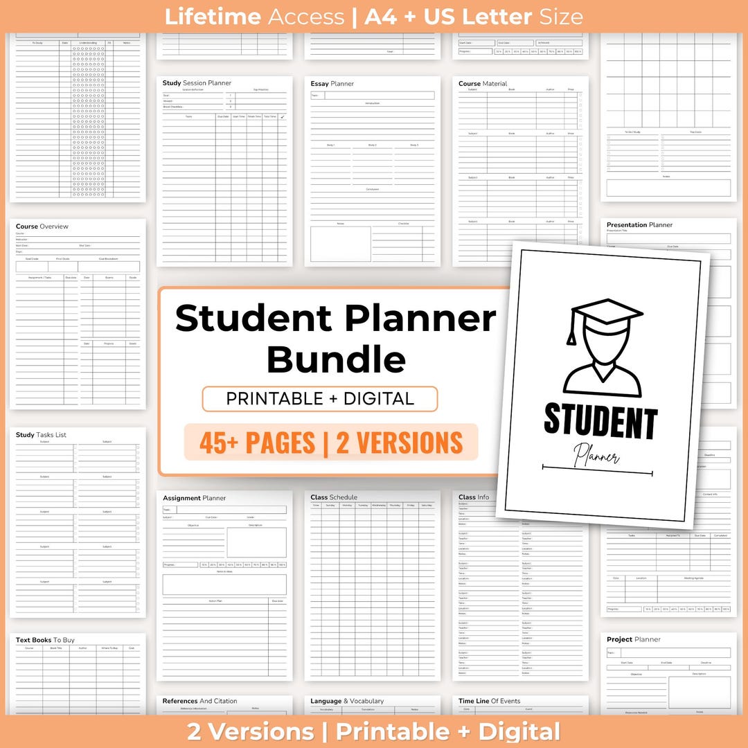 Printable Planner, Printable Student Planner Bundle, Study Planner ...