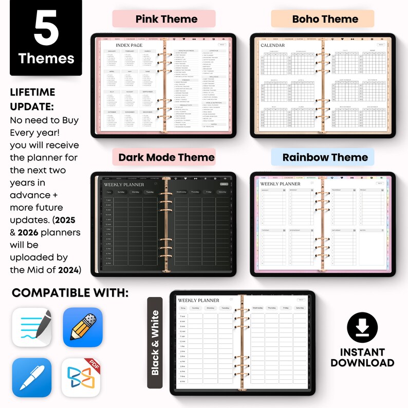 All-in-one Digital Planner 2024, 2025, 2026, Undated Digital Planner ...