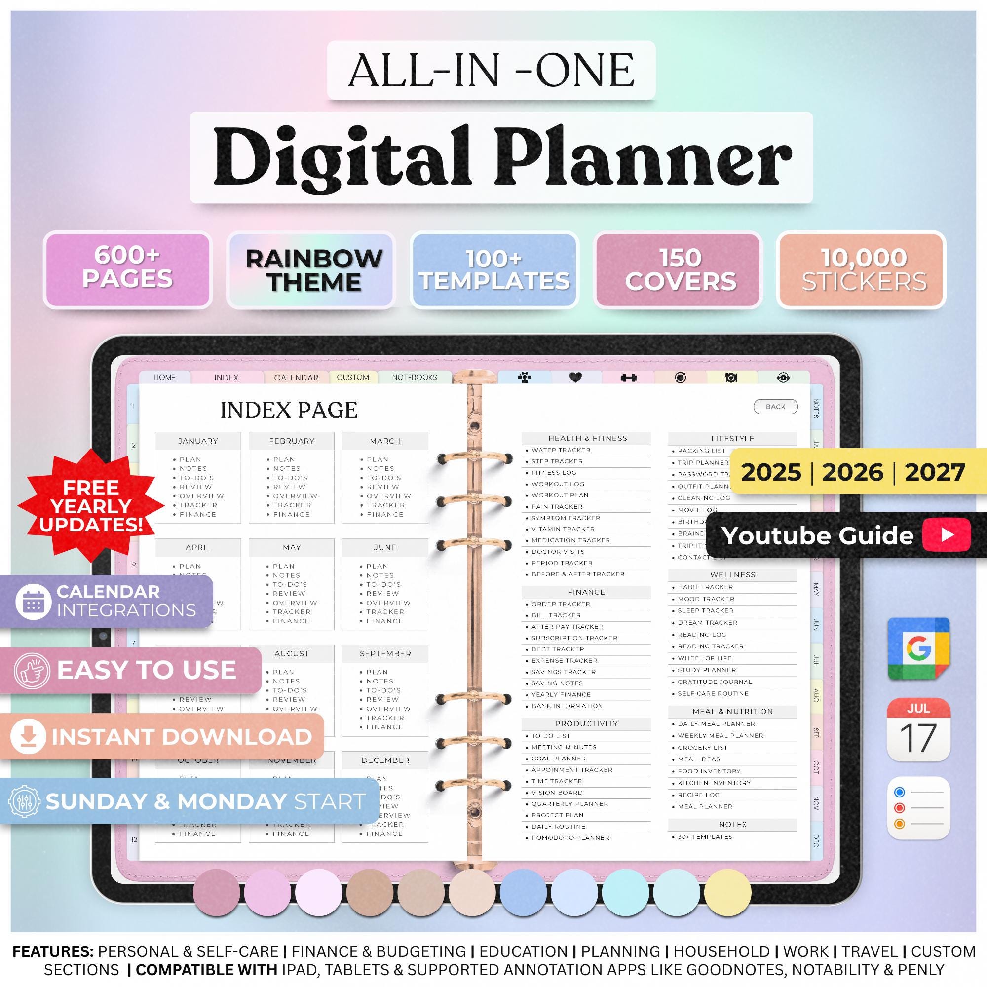 All in One Digital Planner 2025 2026 2027, Digital Planner, Digital ...